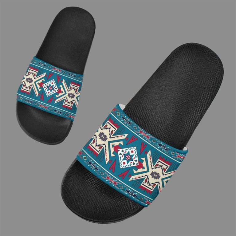 Red Thunderbird Pattern Native American Slide Sandals - Grishko.com