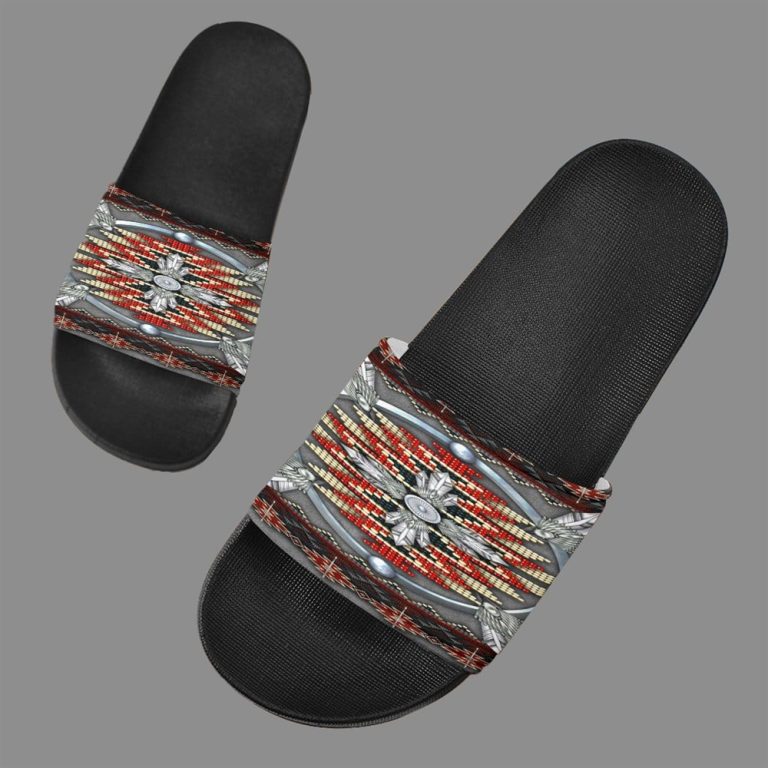 Red Thunderbird Pattern Native American Slide Sandals - Grishko