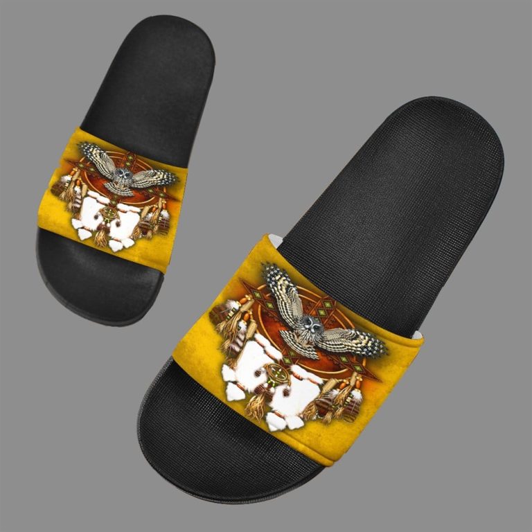 Red Thunderbird Pattern Native American Slide Sandals - Grishko