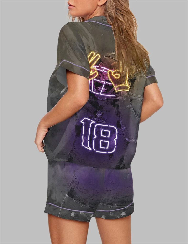 Justin Jefferson Poster Neon Vikings Pajama Set - Grishko