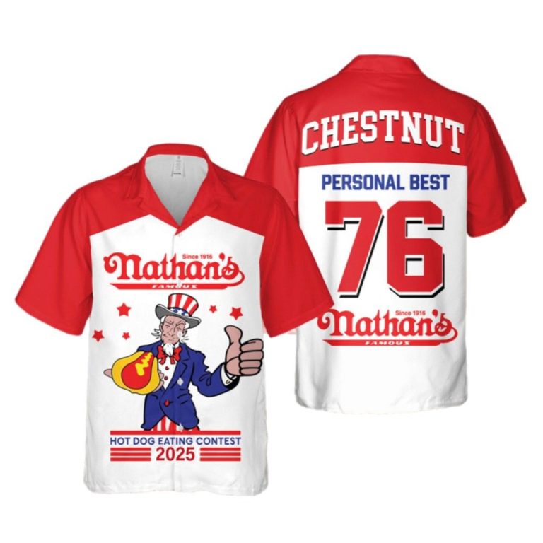 2025 Joey Chestnut 17th Nathan Famous Hot Dog Hawaiian Shirt - Grishko