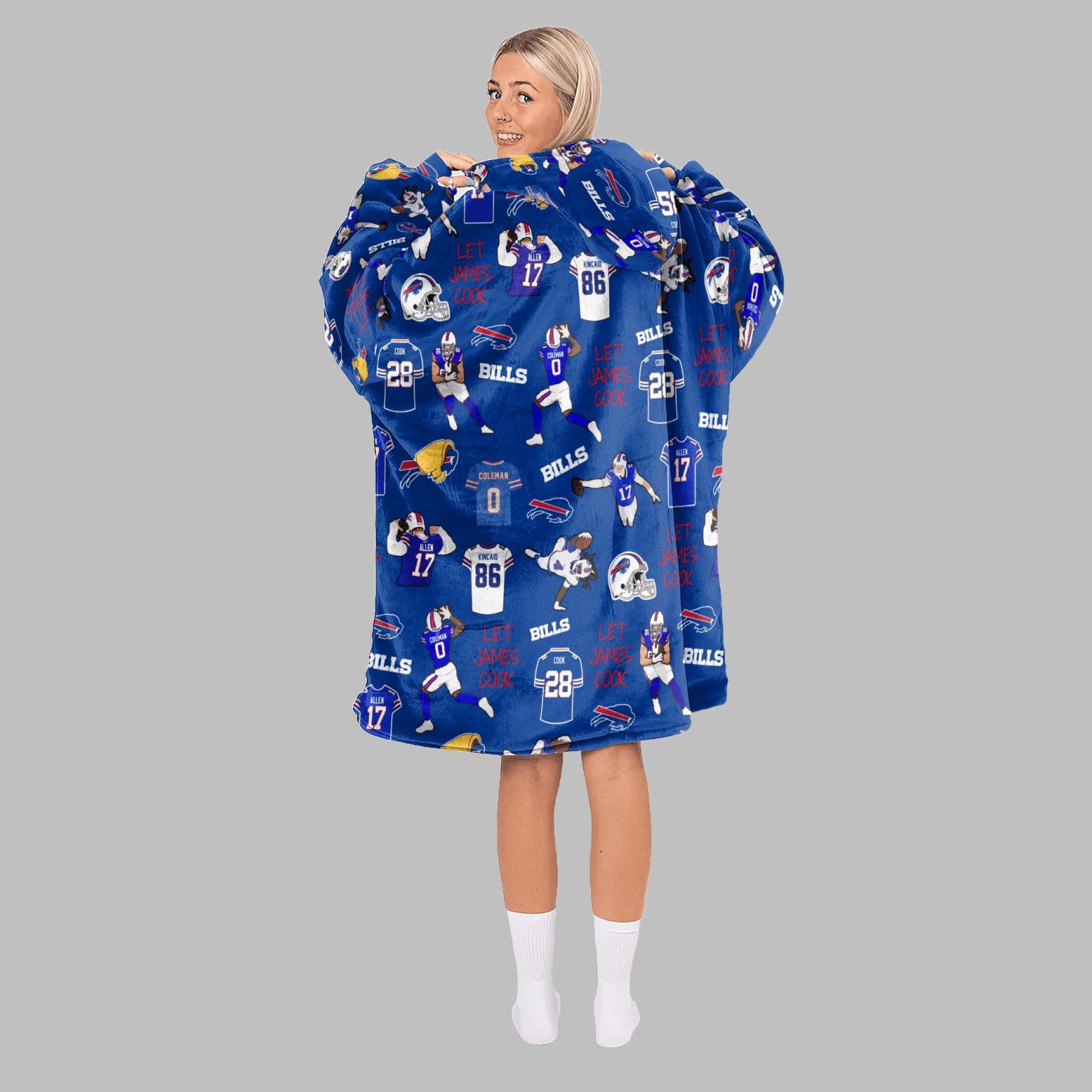 2025 Bills Let James Cook Blanket Hoodie - Grishko