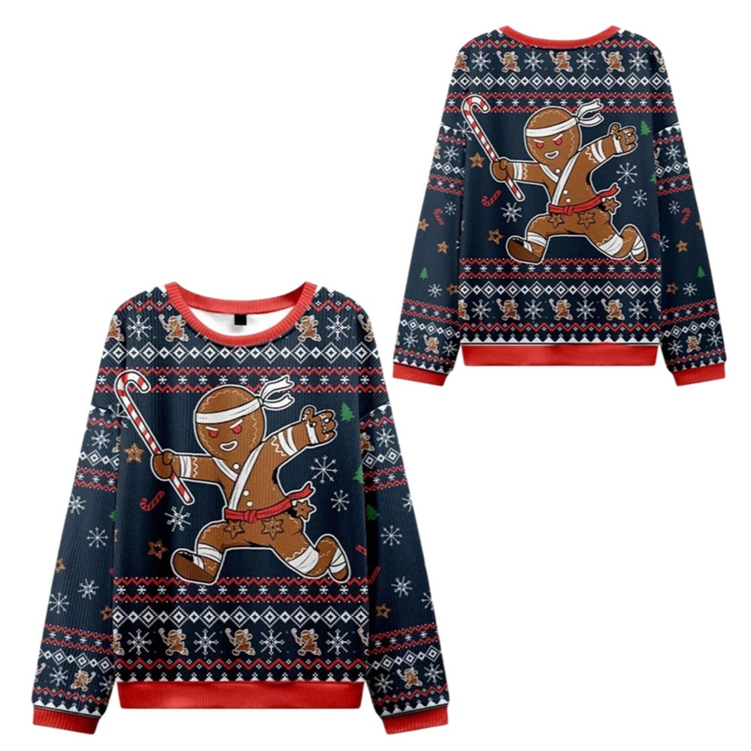 2025 Christmas Gingerbread Man Japanese Samurai Ugly Sweater - Grishko