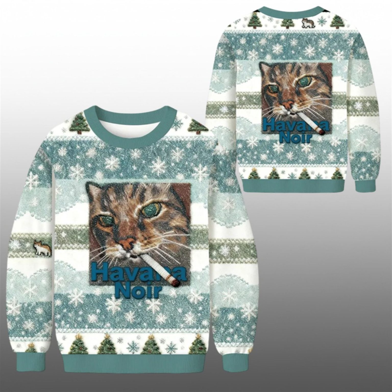 2025 Christmas Havana Noir Cat Cigarette Ugly Sweater - Grishko
