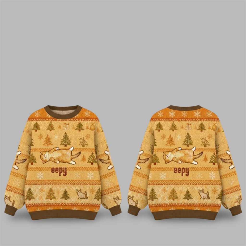 2025 Christmas Silly Sleepy Cat Meme Ugly Sweater - Grishko