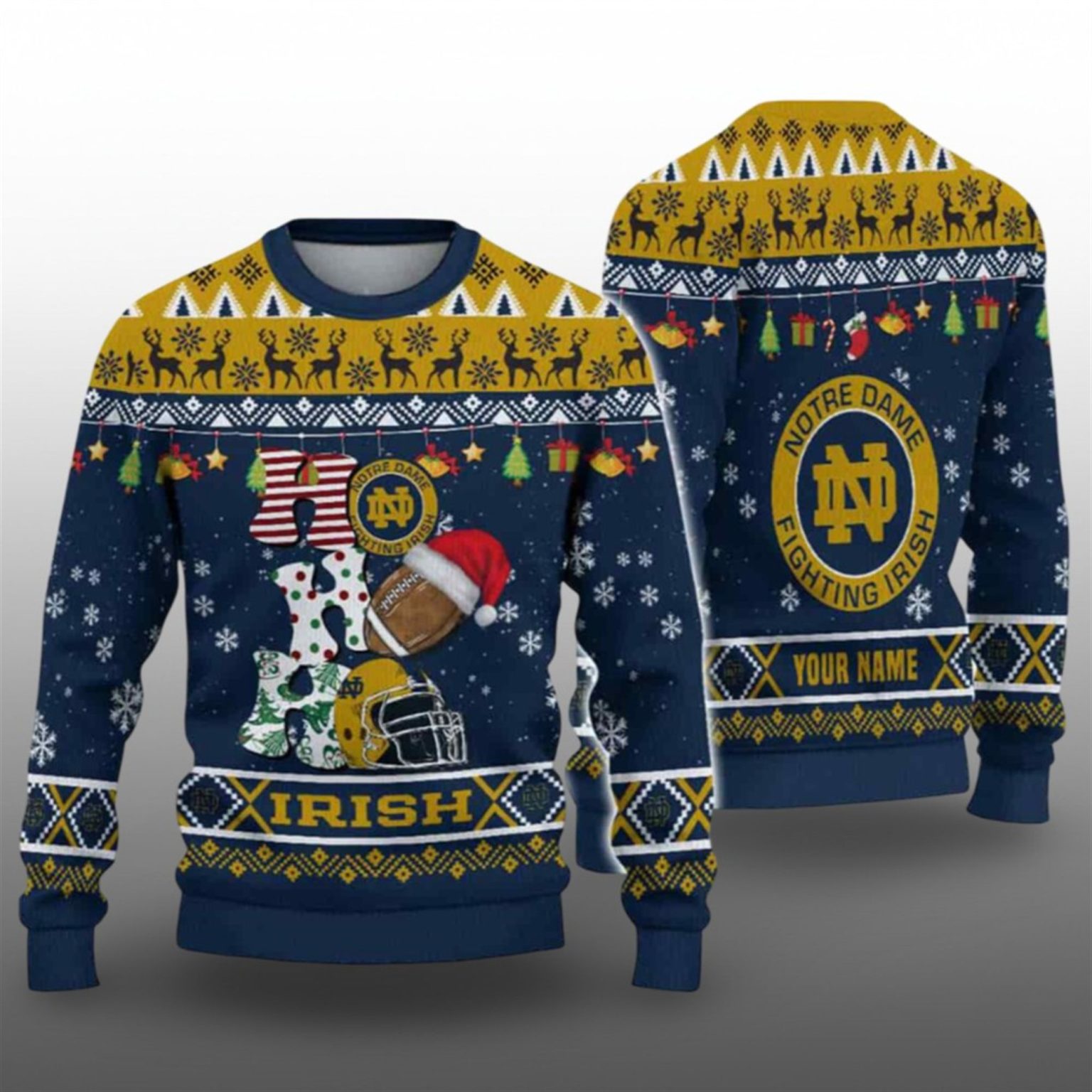 Fighting Irish Football HO HO HO Ugly Christmas Sweater - Grishko.com