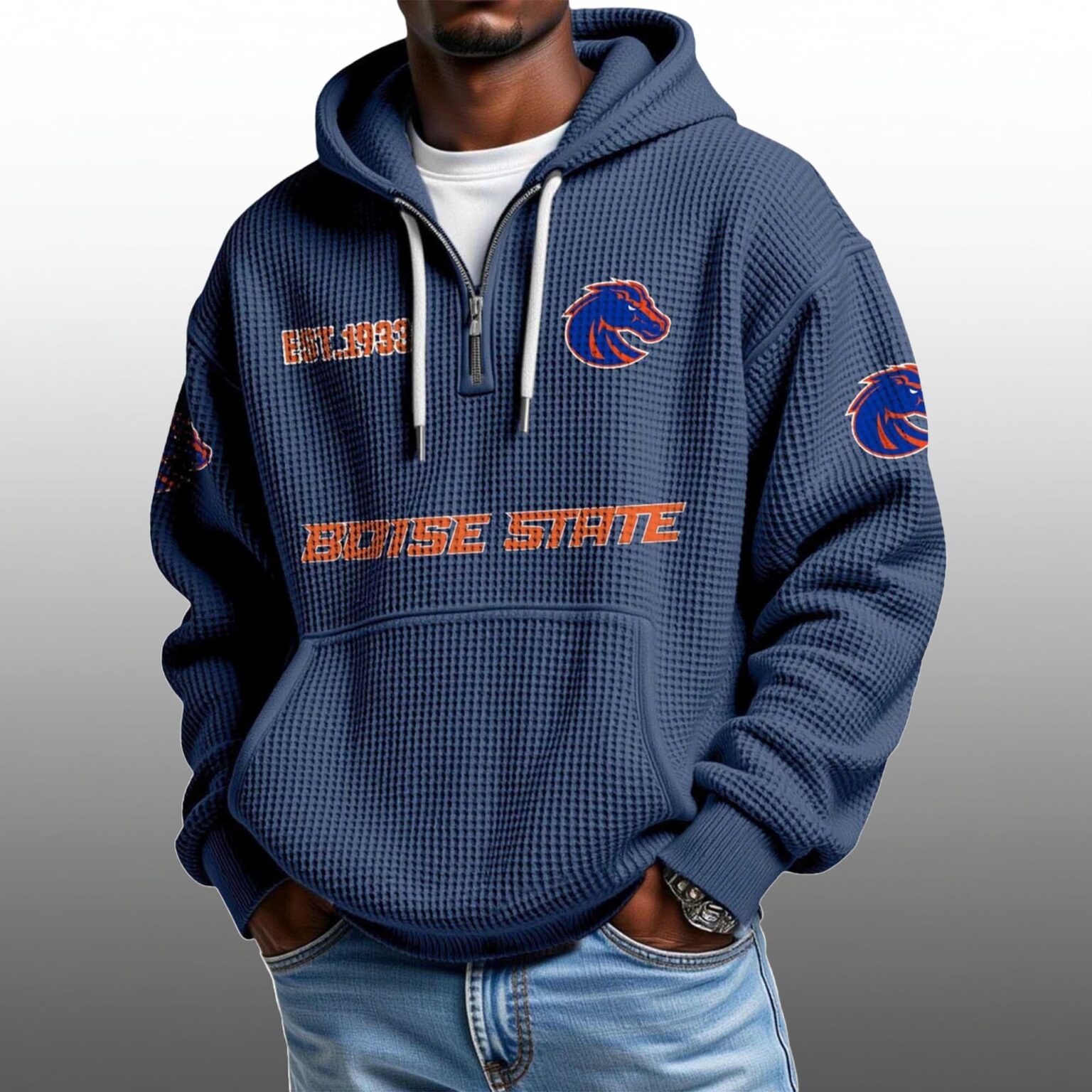 Boise State EST 1939 Half Quarter Zip Waffle Hoodie - Grishko.com