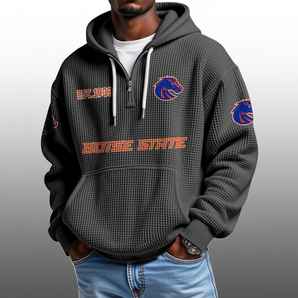 Boise State EST 1939 Half Quarter Zip Waffle Hoodie - Grishko.com