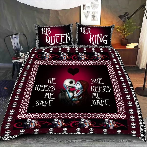 Jack And Sally He Keeps Me Safe She Keeps Me Safe Bedding Set - Grishko