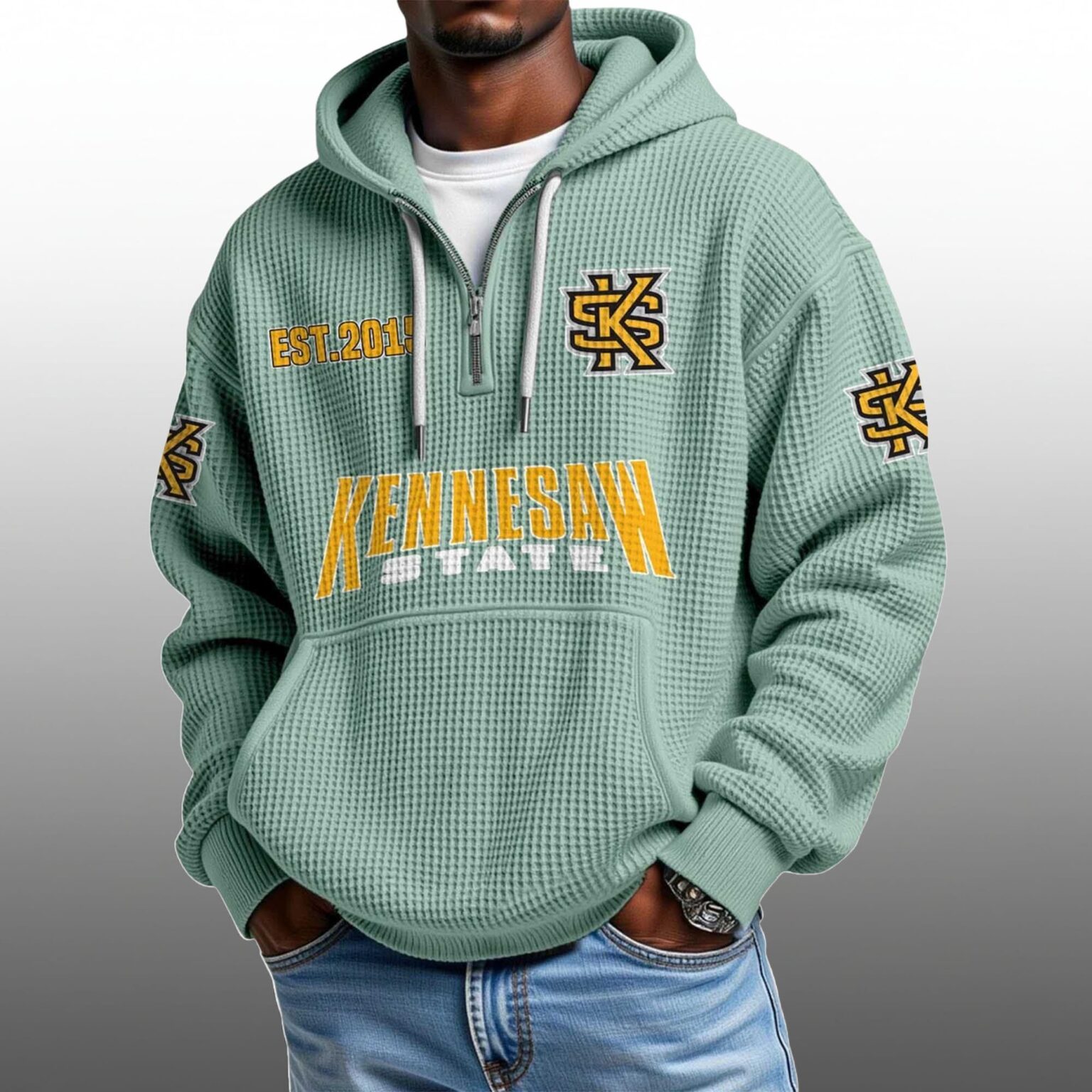 Kennesaw State EST 2015 Half Quarter Zip Waffle Hoodie - Grishko