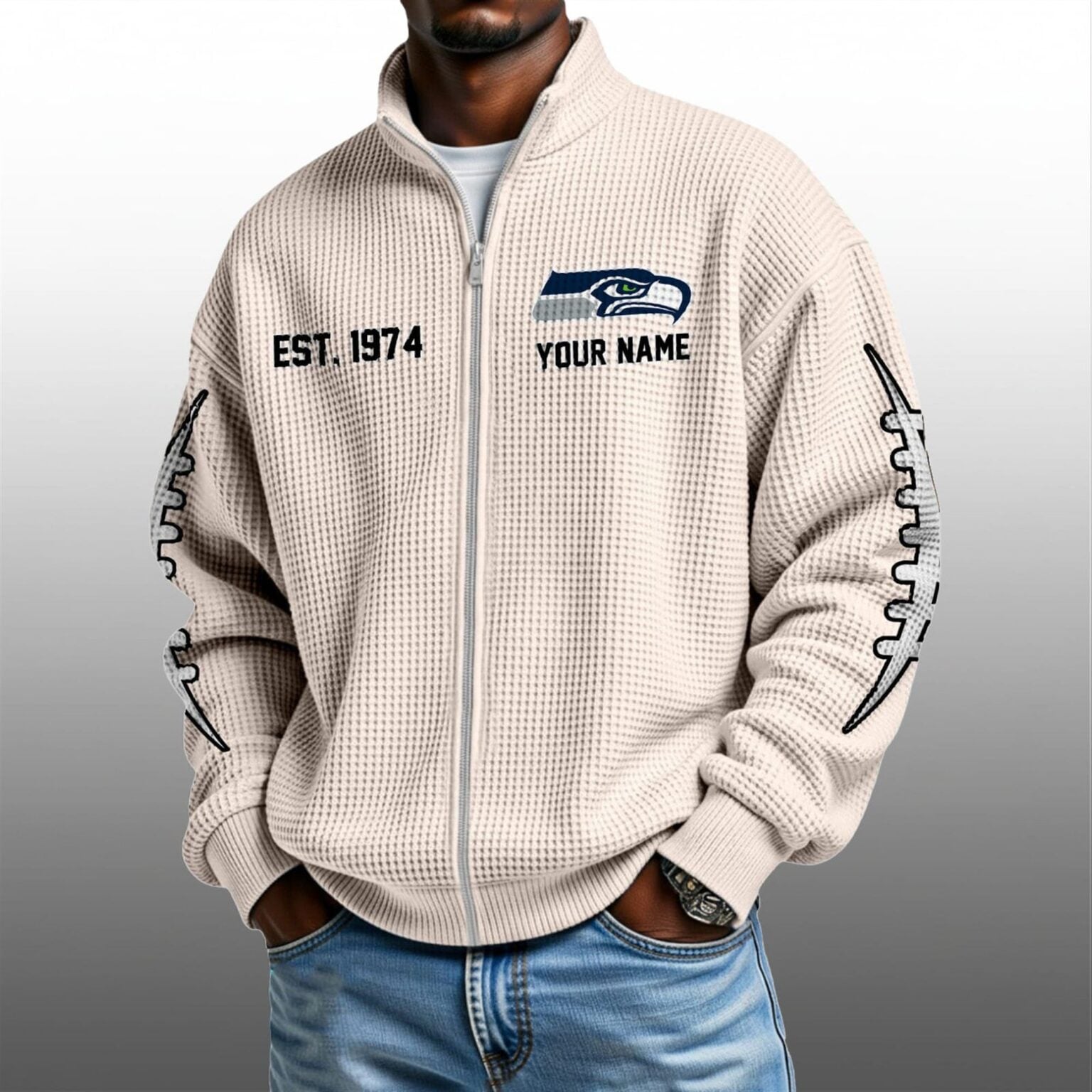2026 Seattle Seahawks EST 1974 Quarter Zip Waffle Sweatshirt