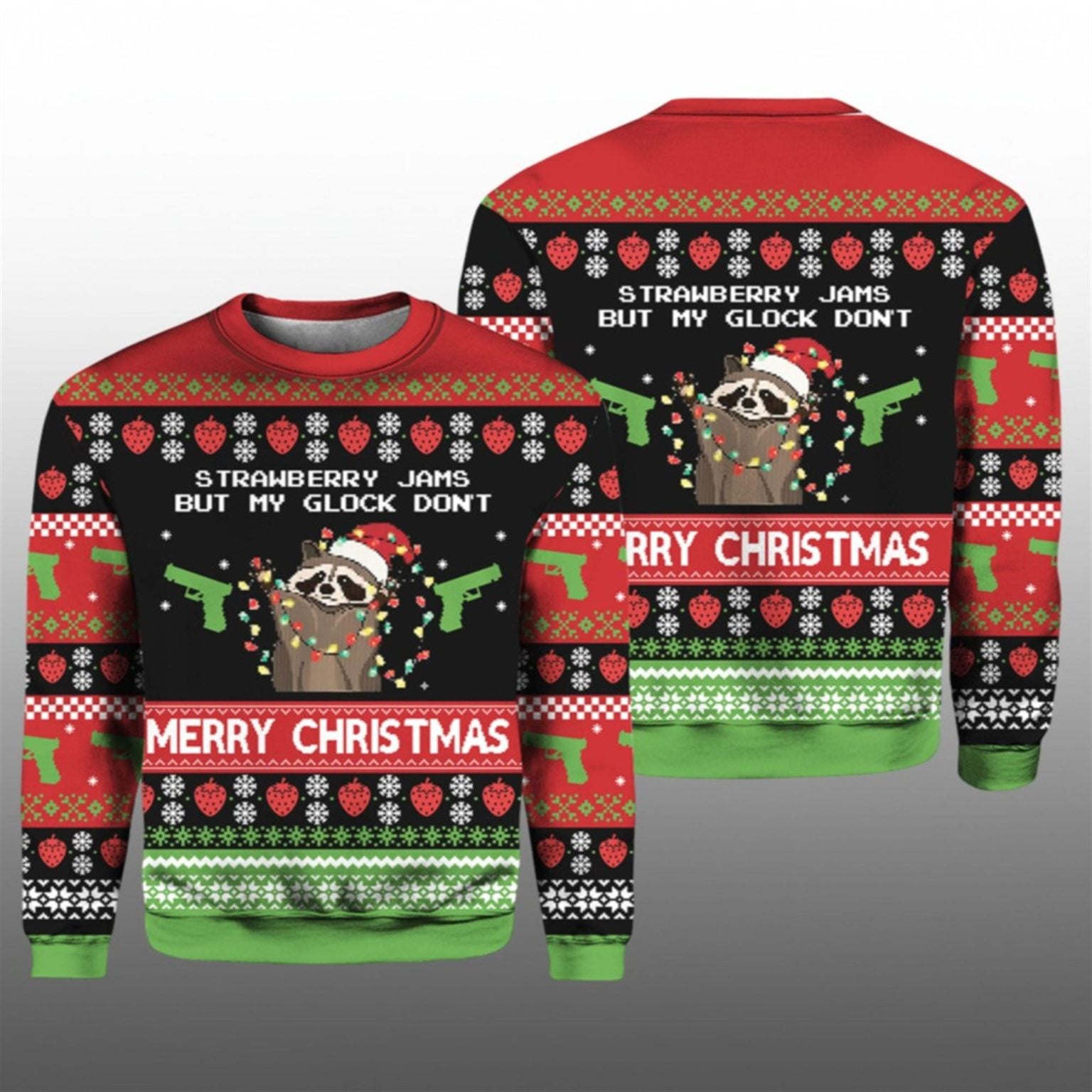 Strawberry Jams But My Glock Don't Merry Ugly Sweater 2025 Christmas - Grishko