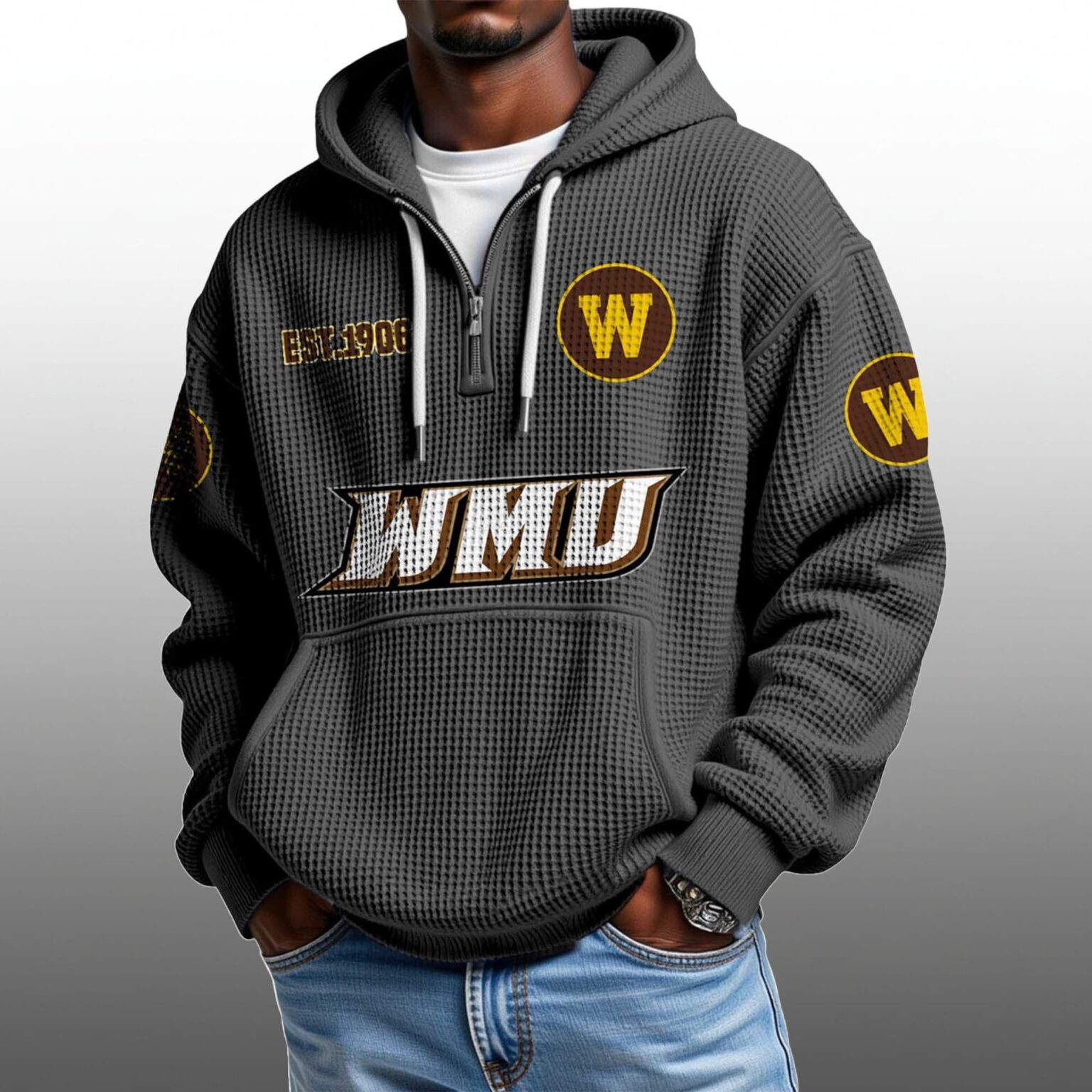 Western Michigan EST 1906 Half Quarter Zip Waffle Hoodie - Grishko