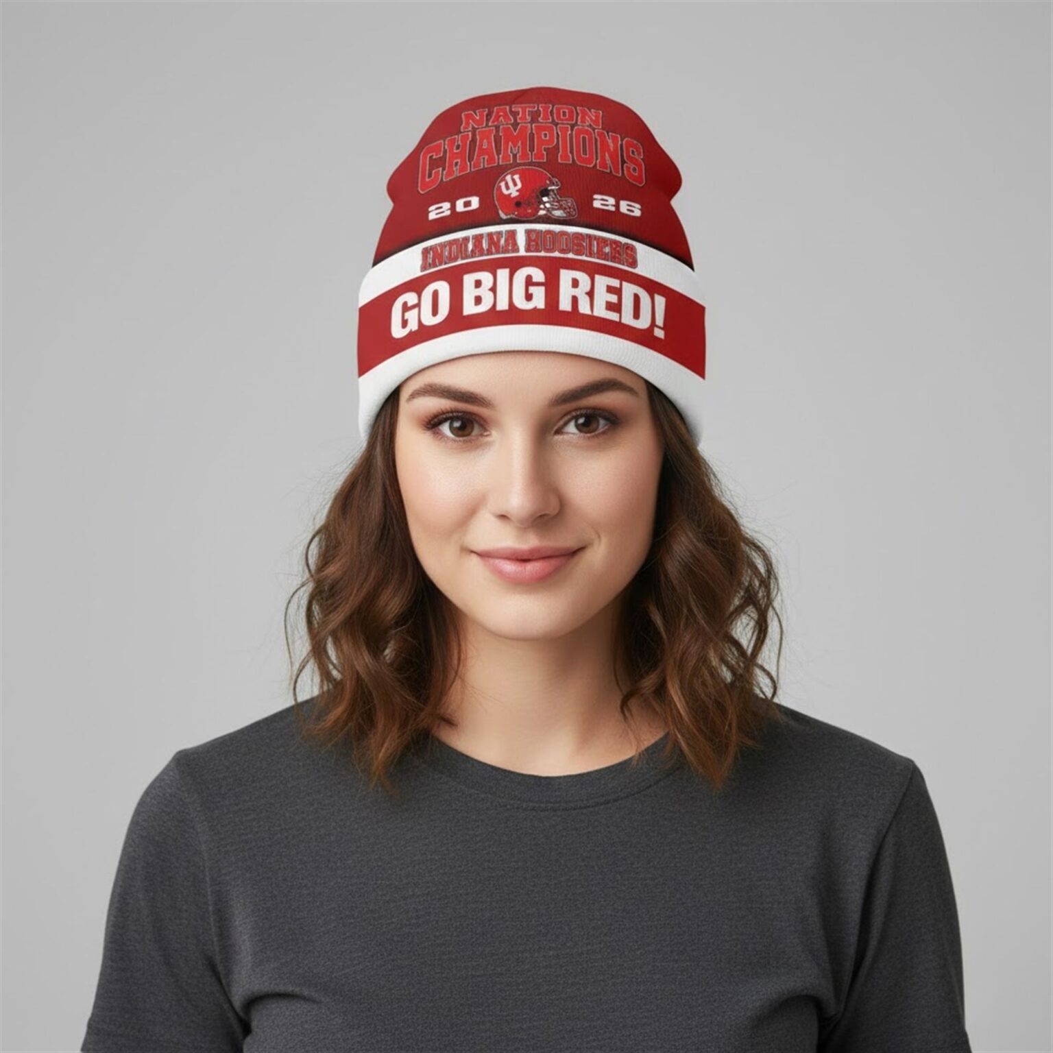 Hoodiers Nation Champions 2026 Go Big Red Beanie Hat - Grishko